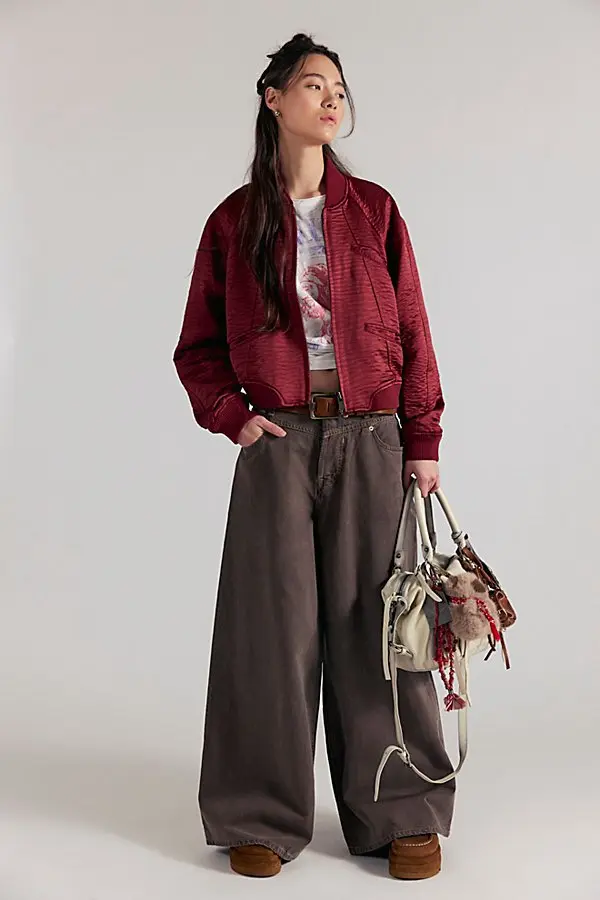 Free People Ellie Satin Bomber Jacket