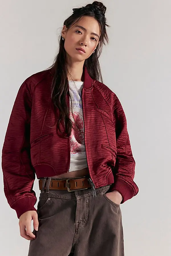 Free People Ellie Satin Bomber Jacket