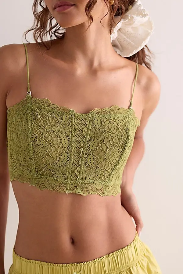 Free People Moonlit Meadow Lace Strapless Corset Bralette - Mosstone