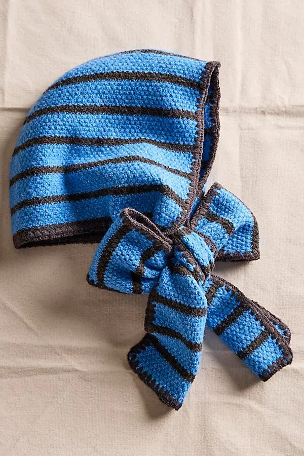 Free People Striped Knit Bonnet - Blue Stripe