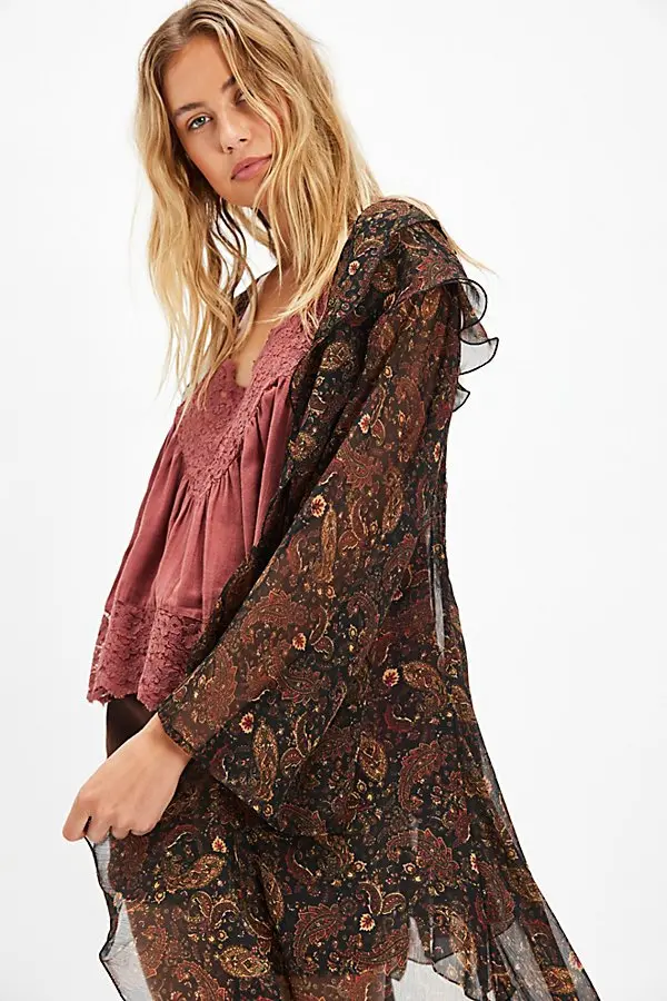 Free People High-low Printed Duster - Original Paisley