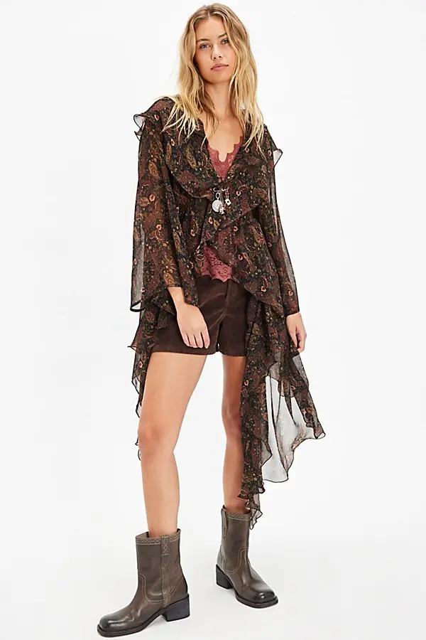 Free People High-low Printed Duster - Original Paisley