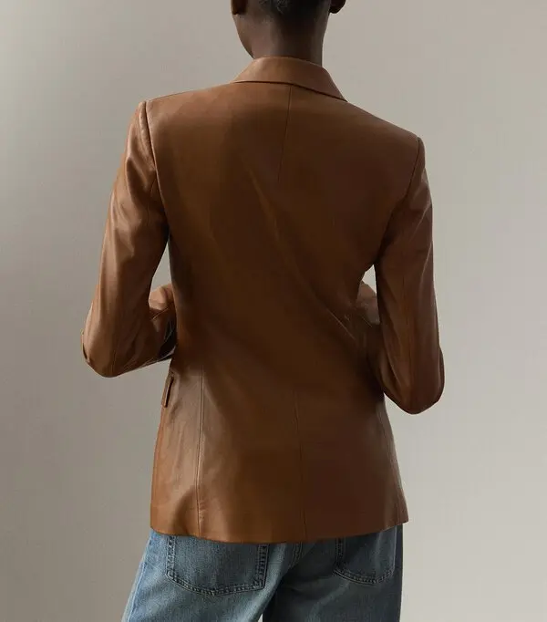 Ralph Lauren Leather Double-breasted Blazer - Beige