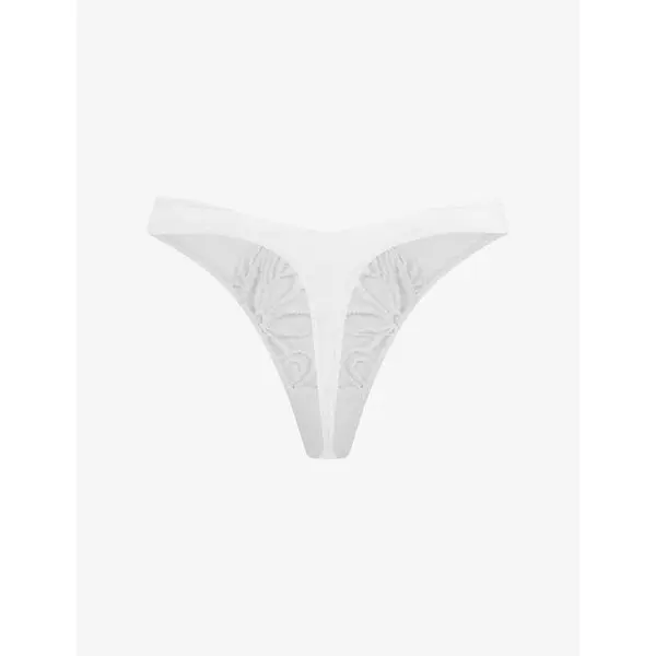 Agent Provocateur Nelle Embroidered Mesh Thong - White