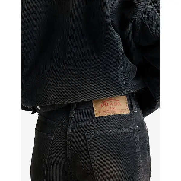 Prada Straight-leg Corduroy Trousers With Branded Patch