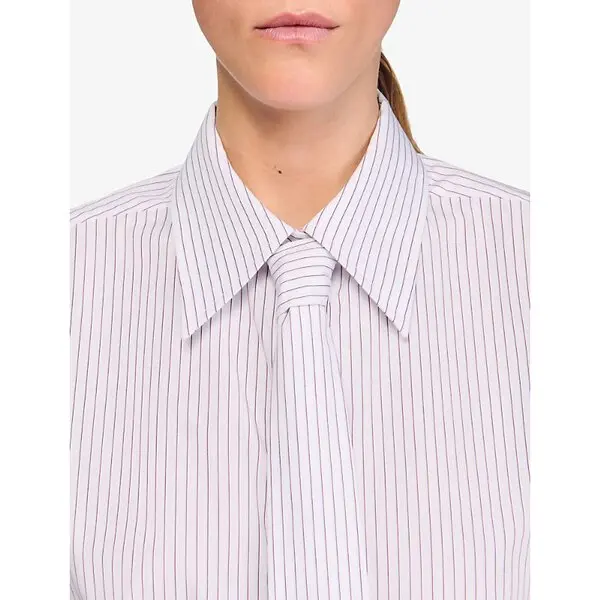Sandro Striped Cotton Shirt With Tie