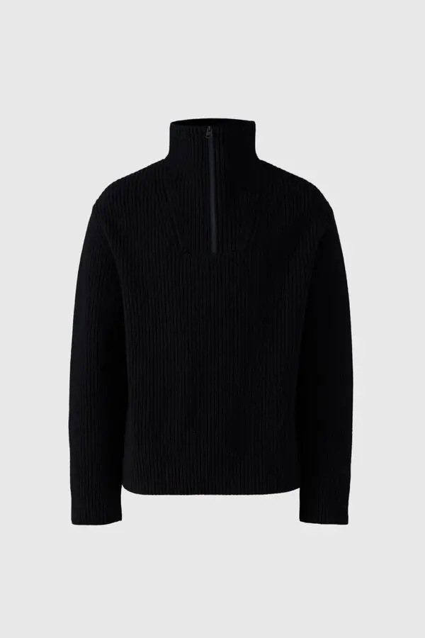 Mackage Fisherman Rib Quarter-zip Pullover - Black