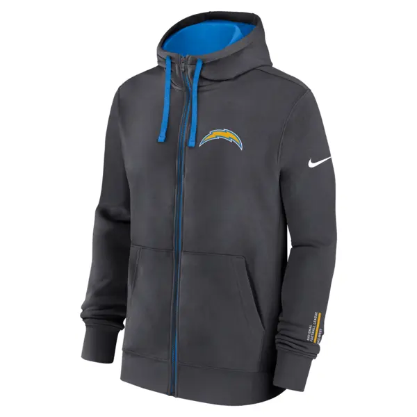 Nike Los Angeles Chargers Playbook Page Club Nfl Full-zip Hoodie - Grey