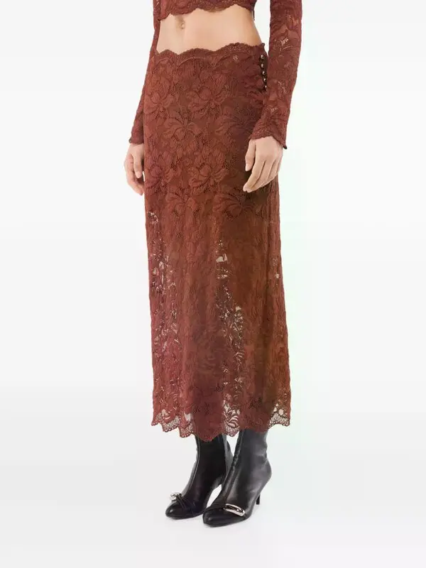 Rabanne Lace Floral Midi Skirt - Brown
