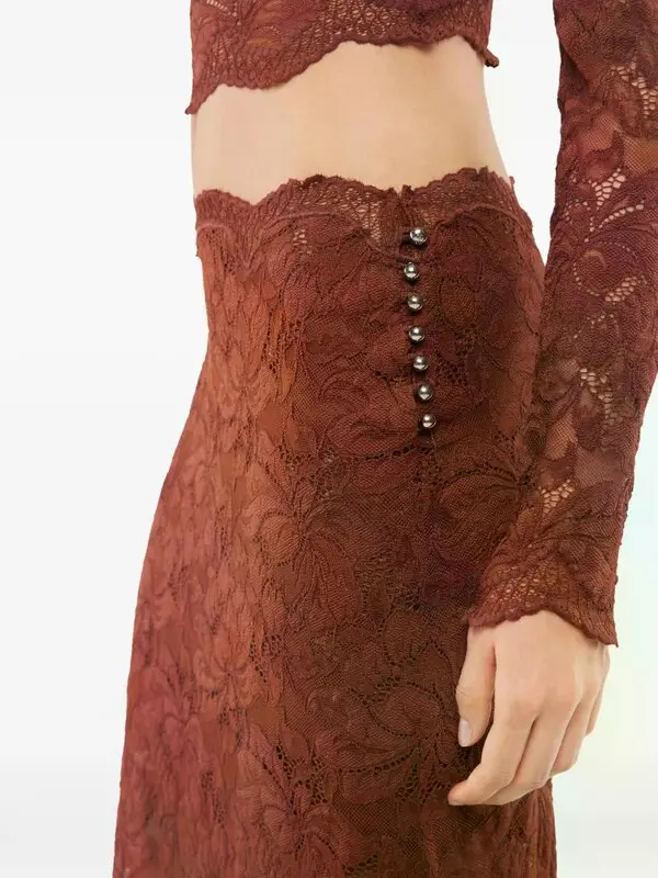 Rabanne Lace Floral Midi Skirt - Brown