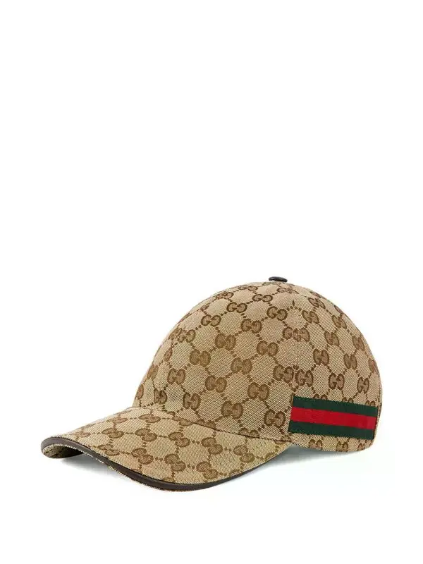 Gucci Patterned Cap With Web Detailing - Brown