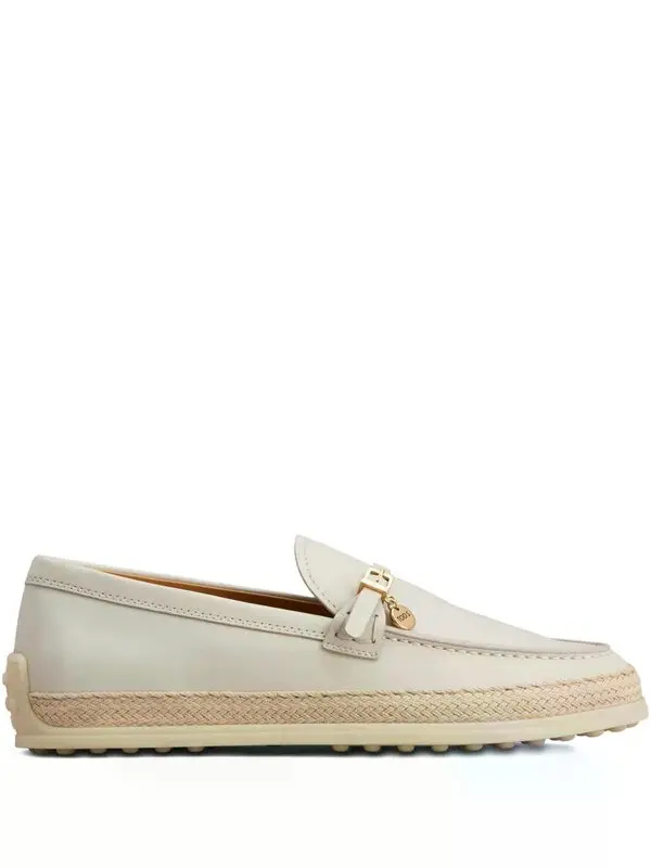 TOD'S Leather Loafers With Buckle Detail - Neutrals