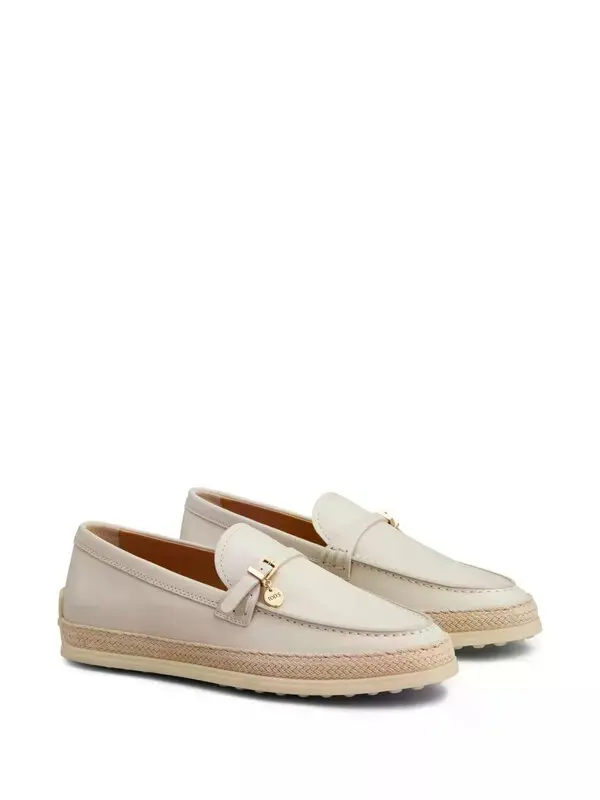 TOD'S Leather Loafers With Buckle Detail - Neutrals
