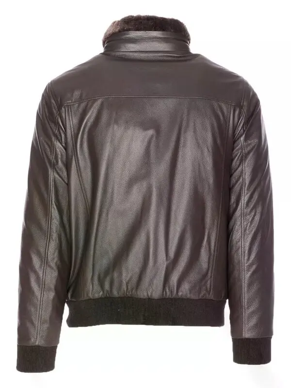 MOORER Leather High-neck Jacket