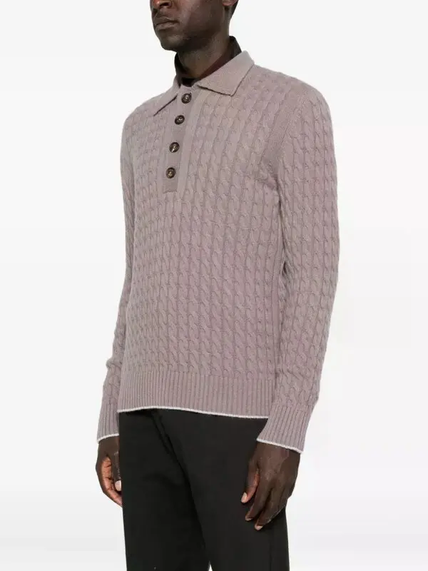 Eleventy Cable-knit Polo Sweater