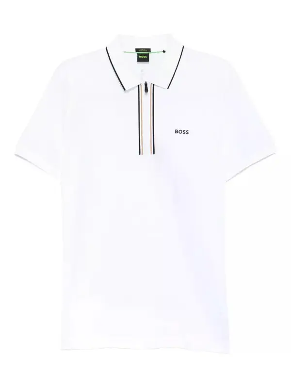 BOSS Logo-appliqué Zip-up Polo Shirt - White