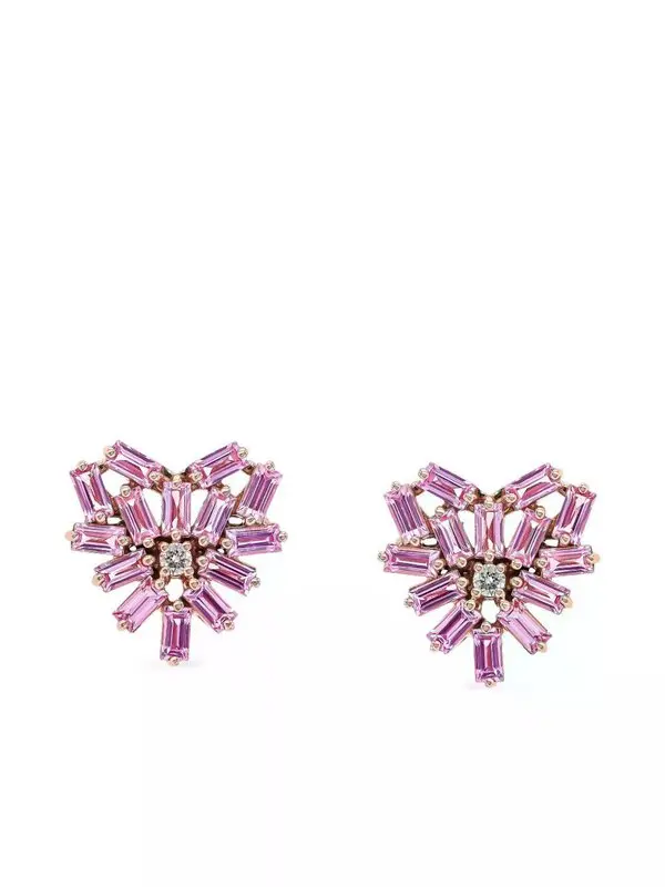 SUZANNE KALAN 18kt Rose Diamond And Pink Sapphire Heart Earrings - Gold
