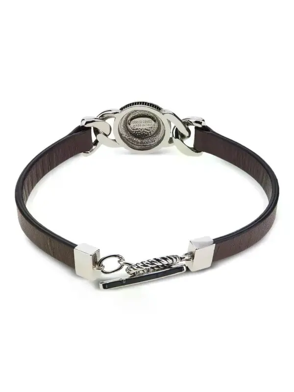 Roberto Cavalli Leather Bracelet With Green Stone