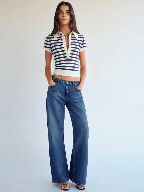 REFORMATION Cary Low Rise Wide Leg Jeans - Blue