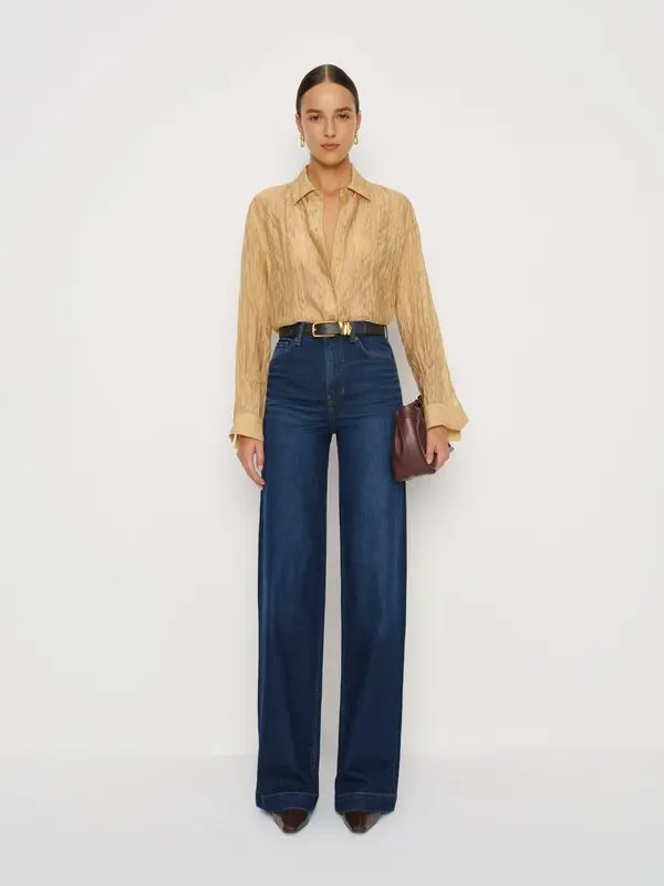 REFORMATION Bex Super Stretch High Rise Wide Leg Denim Shorts - Blue