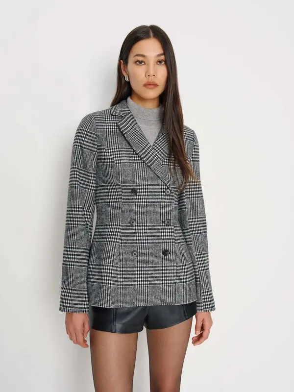 REFORMATION Caden Blazer - Black And White Check