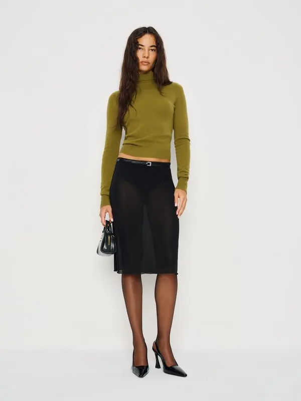 REFORMATION Brodie Sheer Knit Skirt - Black