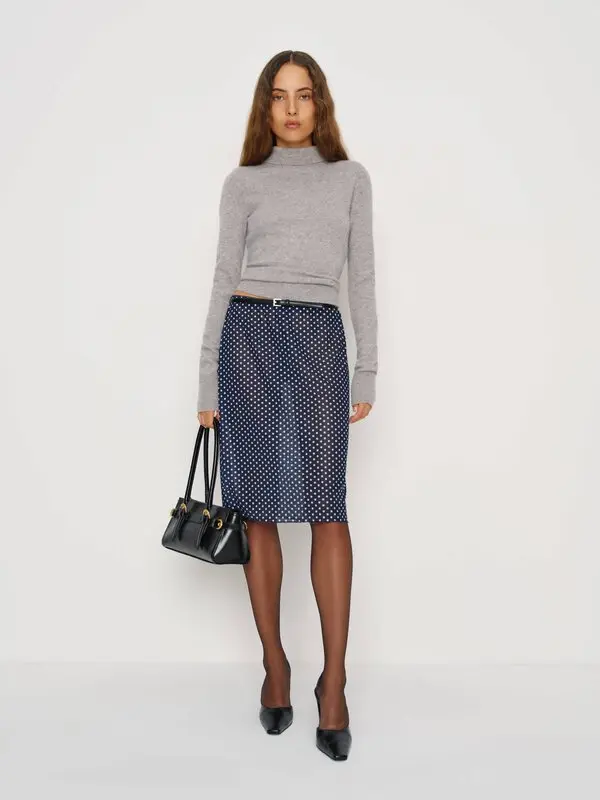 REFORMATION Brodie Sheer Knit Midi Skirt - Blue