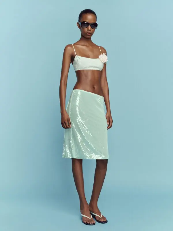 REFORMATION Brodie Sheer Knit Skirt - Blue