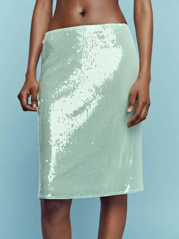 REFORMATION Brodie Sheer Knit Skirt - Blue