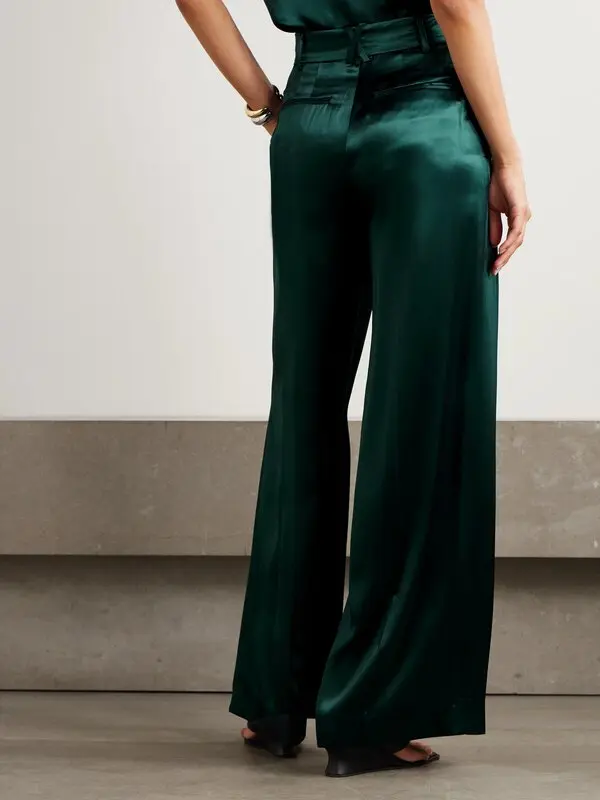 Another Tomorrow Pleated Satin Wide-leg Pants