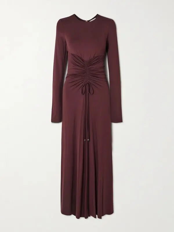 Max Mara Doppia Ruched Jersey Maxi Dress - Burgundy - 40% Off | Editorialist