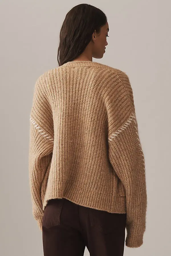 FLAT WHITE Stitched Cardigan Sweater - Camel/creme