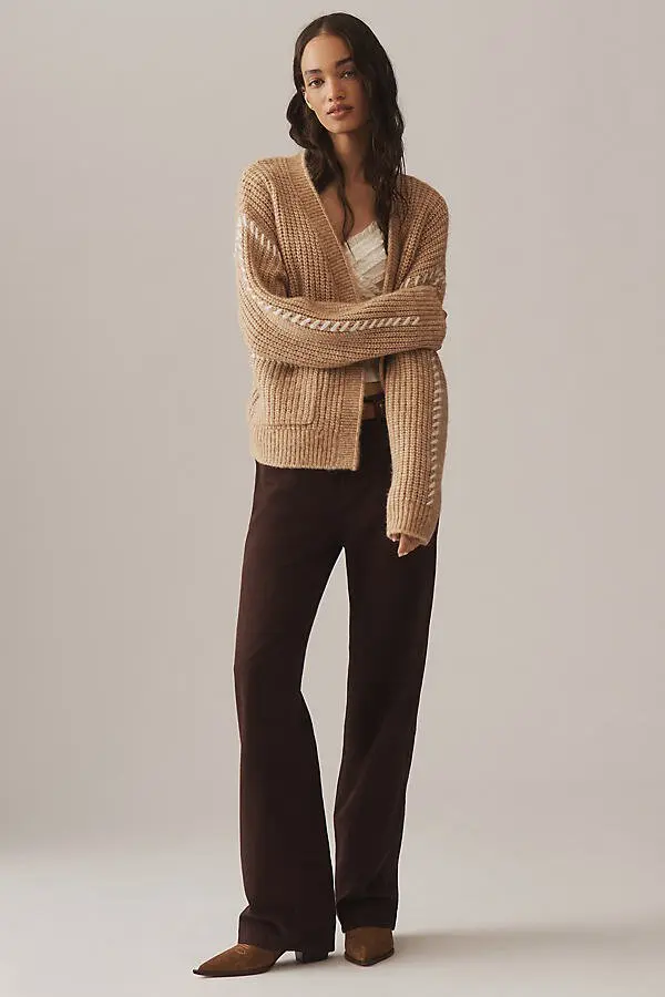 FLAT WHITE Stitched Cardigan Sweater - Camel/creme