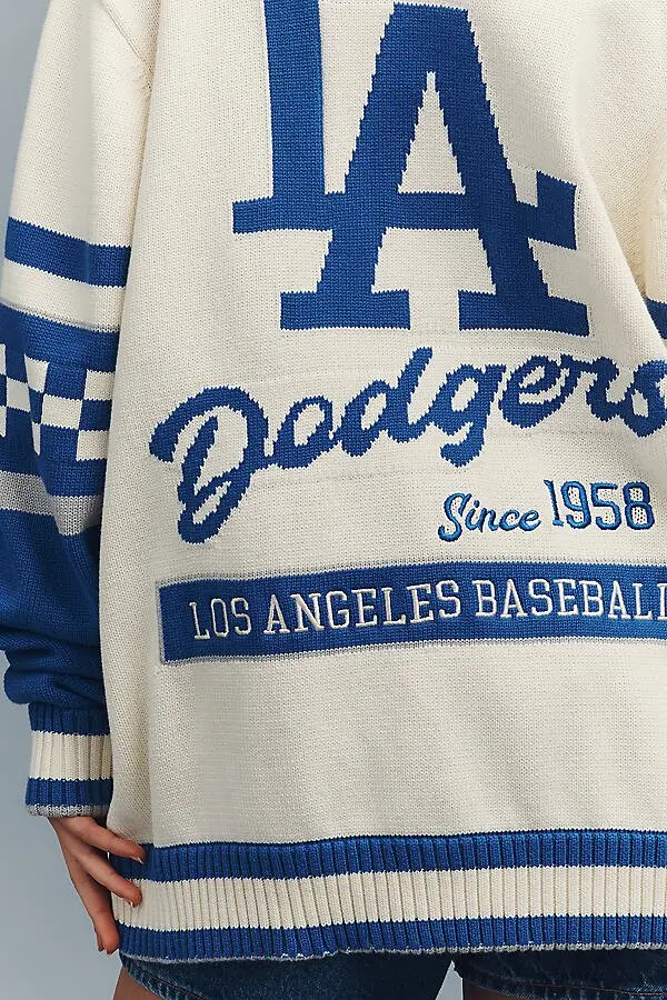 LA Dodgers カーディガン ライトブルー The Wild Collective X Anthro La Mlb Cotton Cardigan Sweater - Blue