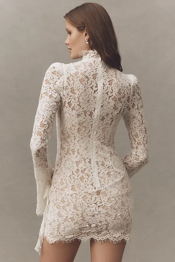 De La Vali Bodita Long-Sleeve Lace Mini Dress - Ivory | Editorialist