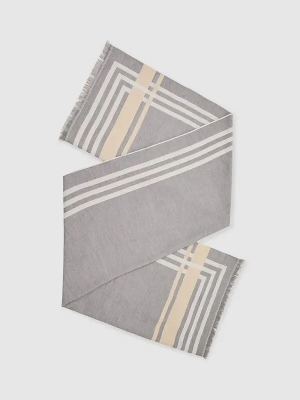 REISS Camila Border Stripe Fringed Scarf - Grey