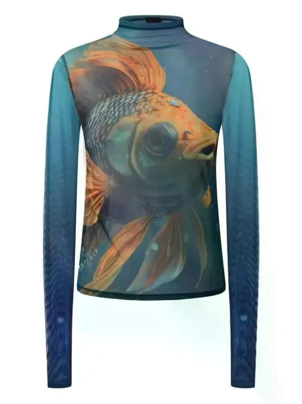 Pinko Fish-print Mesh Top