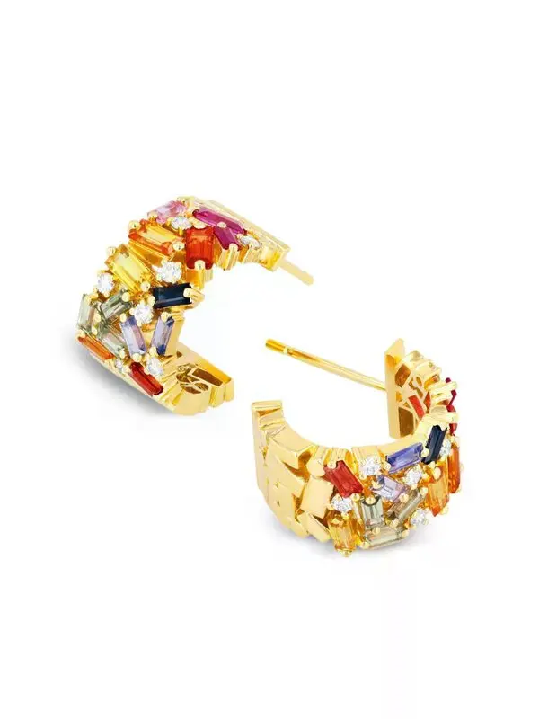 SUZANNE KALAN 18k Yellow Frenzy Rainbow Sapphire Mini Hoops - Gold