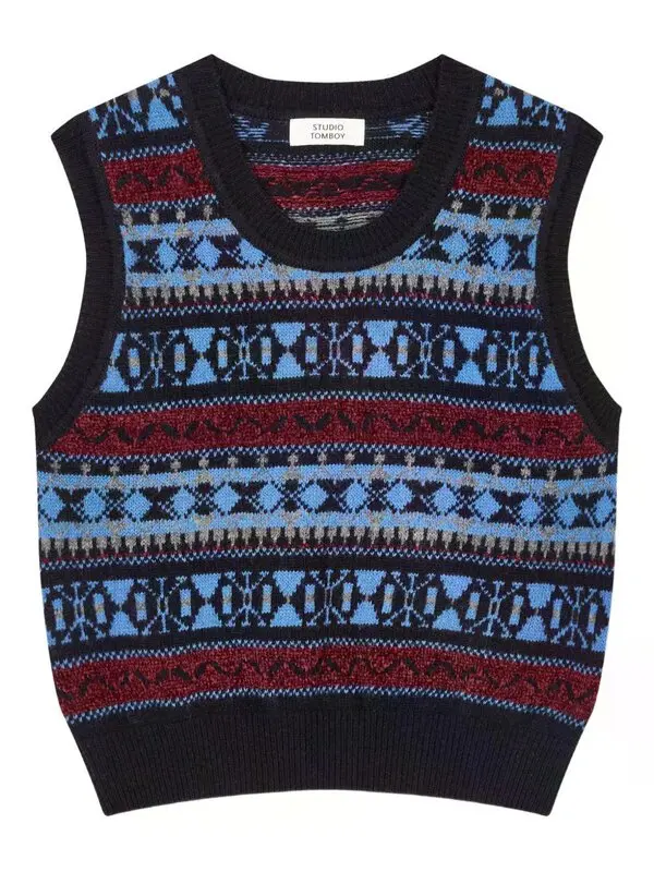 STUDIO TOMBOY Pattern Rib Knit Vest - Blue
