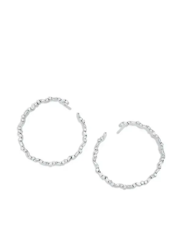 SUZANNE KALAN 18k White Gold Diamond Spiral Hoop Earrings - Silver