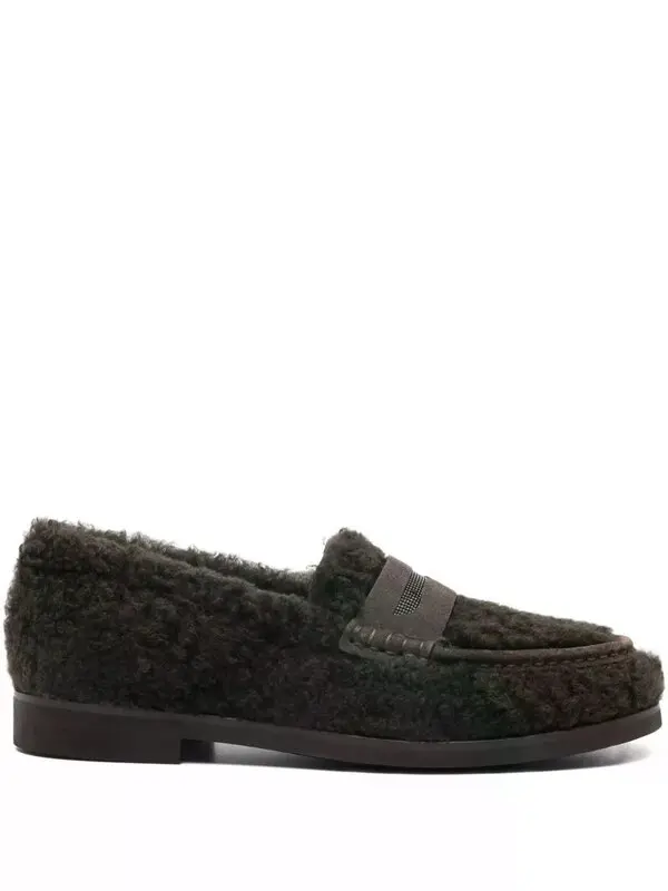 Brunello Cucinelli Shearling Penny Loafers - Brown
