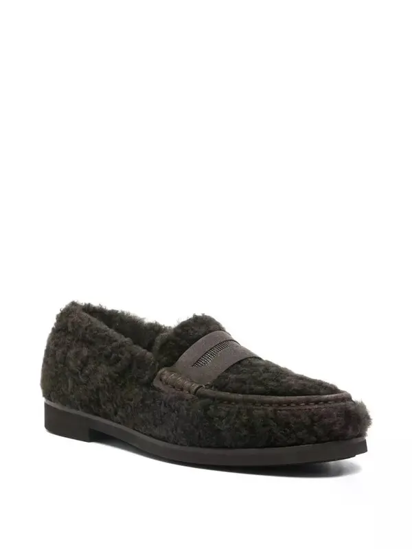 Brunello Cucinelli Shearling Penny Loafers - Brown