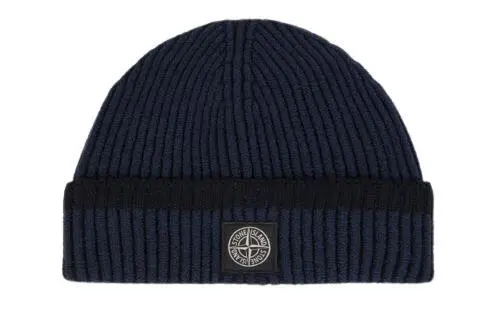 Stone Island Ribbed Knit Beanie - Blue