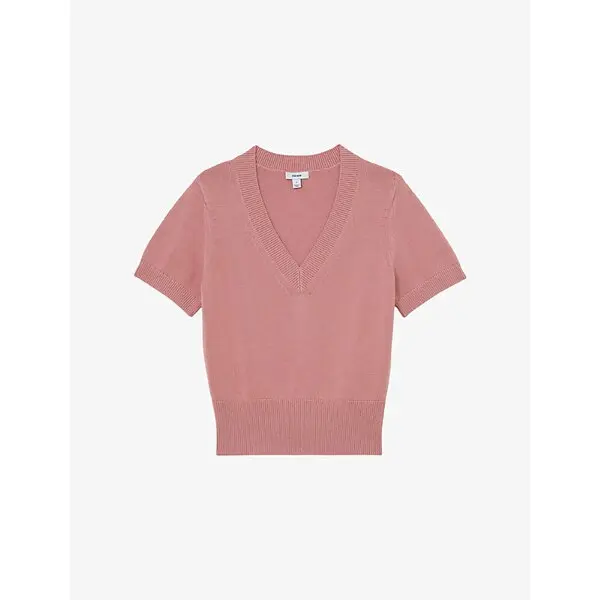 REISS Cotton And Wool-blend Knitted Top - Pink