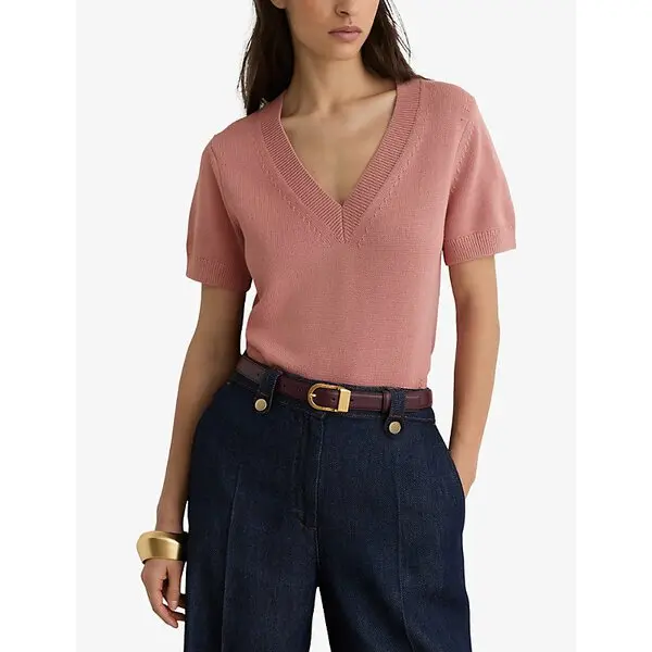 REISS Cotton And Wool-blend Knitted Top - Pink