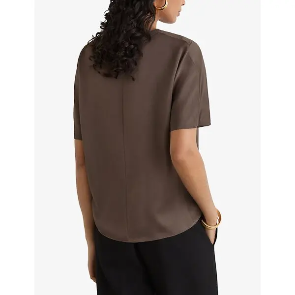 REISS Lena Short-sleeve Silk Top - Mauve