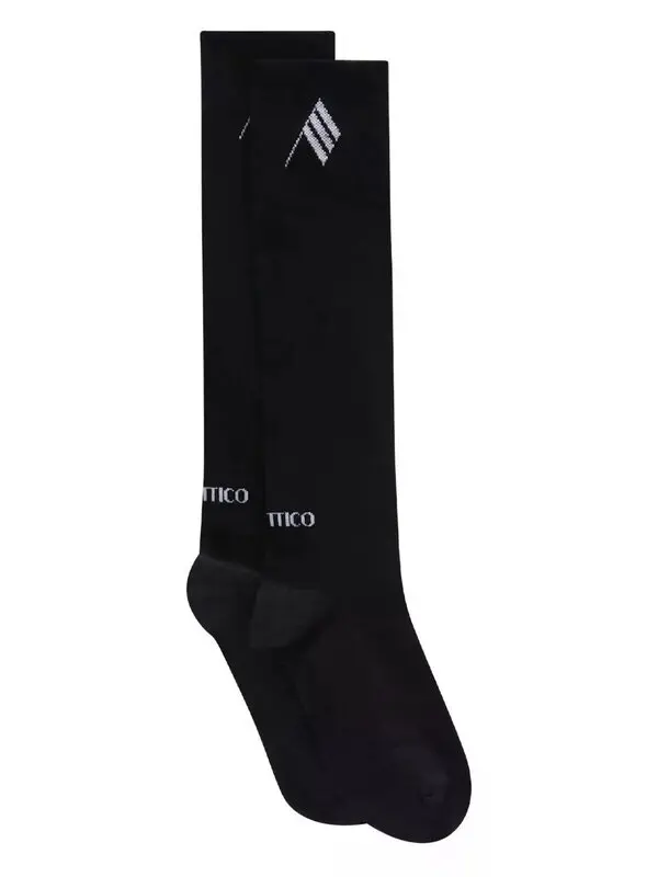 Attico Logo-embroidered Knee-high Socks - Black