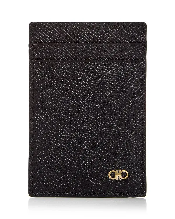 FERRAGAMO Micro Gancio Leather Money Clip & Card Case - Nero