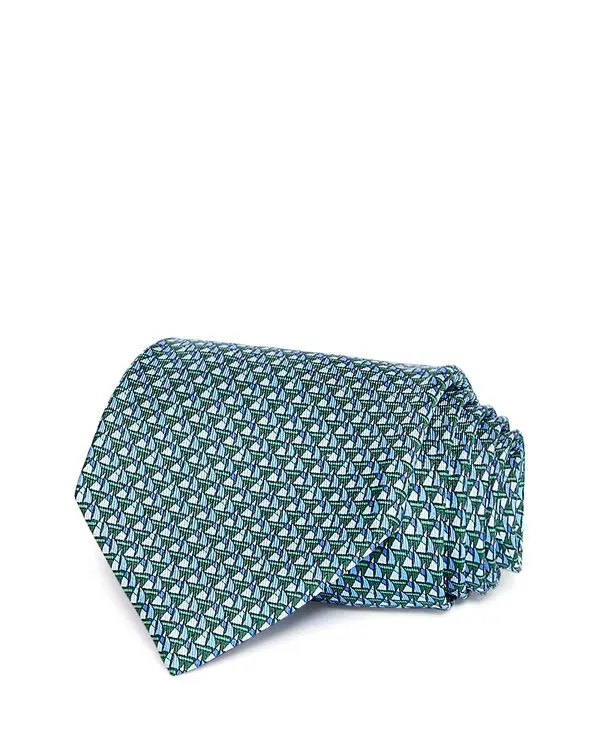 FERRAGAMO Silk Sailing Neck Tie - F. Verde/ Azzurro