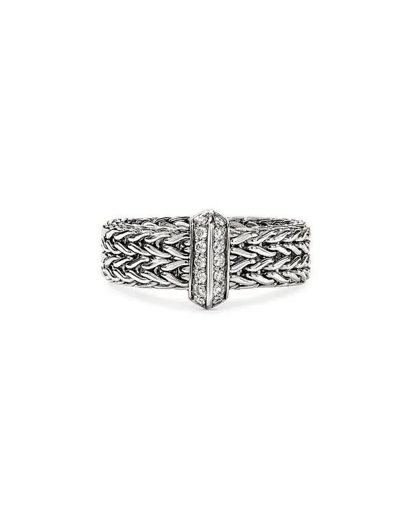 John Hardy Sterling Icon Link Diamond Ring - Silver
